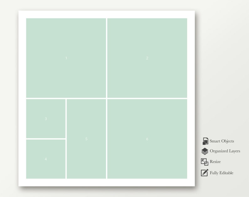 20x20 Template Digital, 12x12 Photo Collage 6 Pictures, 8x8 Square ...