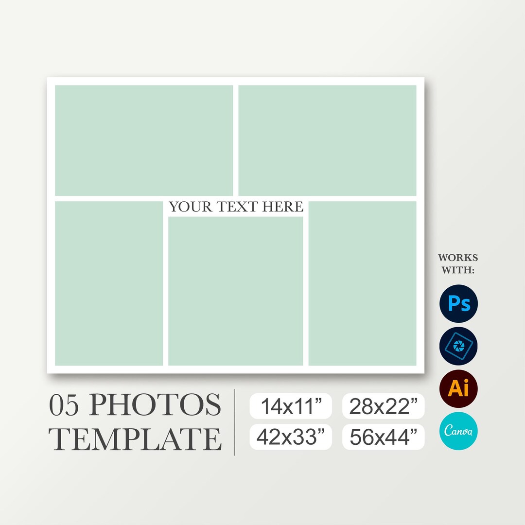 11x14, 22x28, 33x42, 44x56 Collage Template for 5 Photos. Photoshop ...