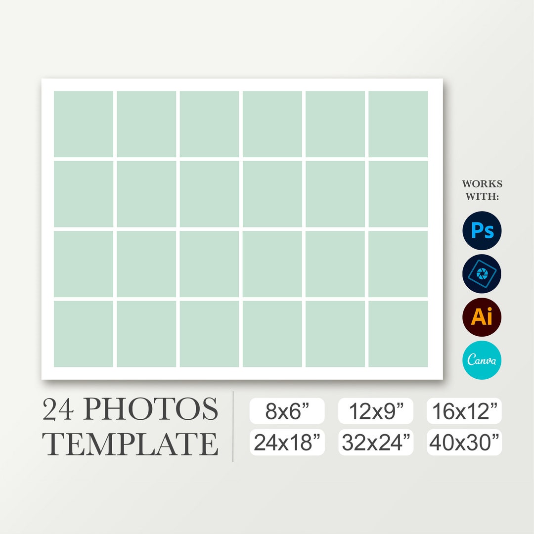 24x32 Template for 24 Photos. 18x24 Digital Photo Collage. 12x16 ...