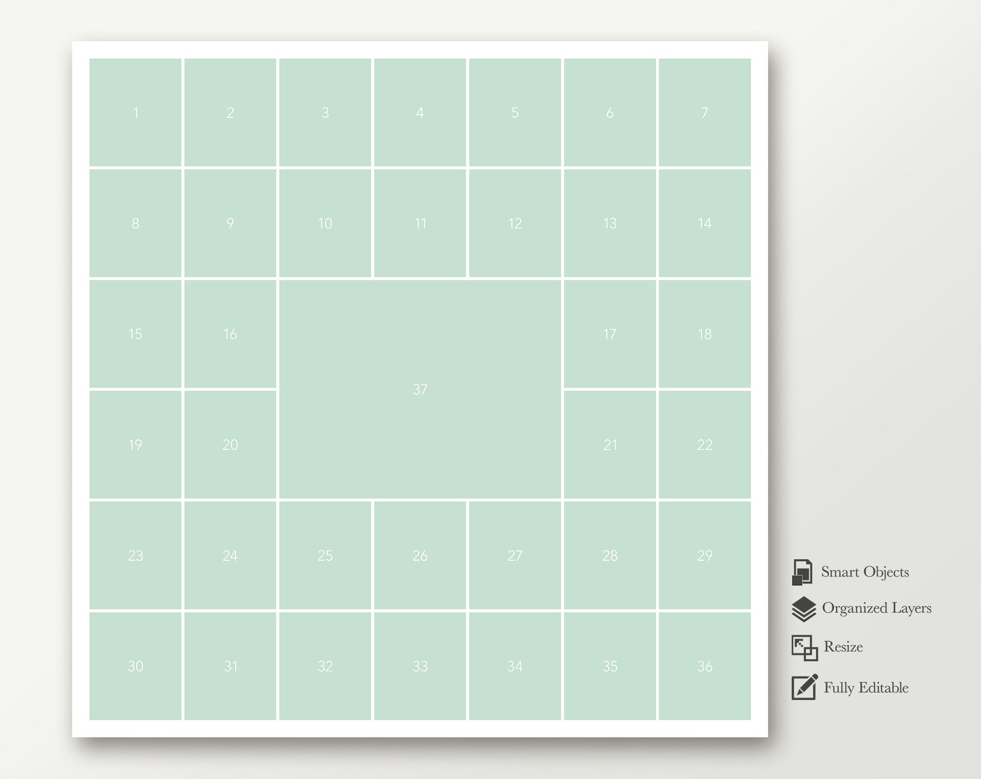 20x20 Photo board template for 37 pictures photo collage | Etsy