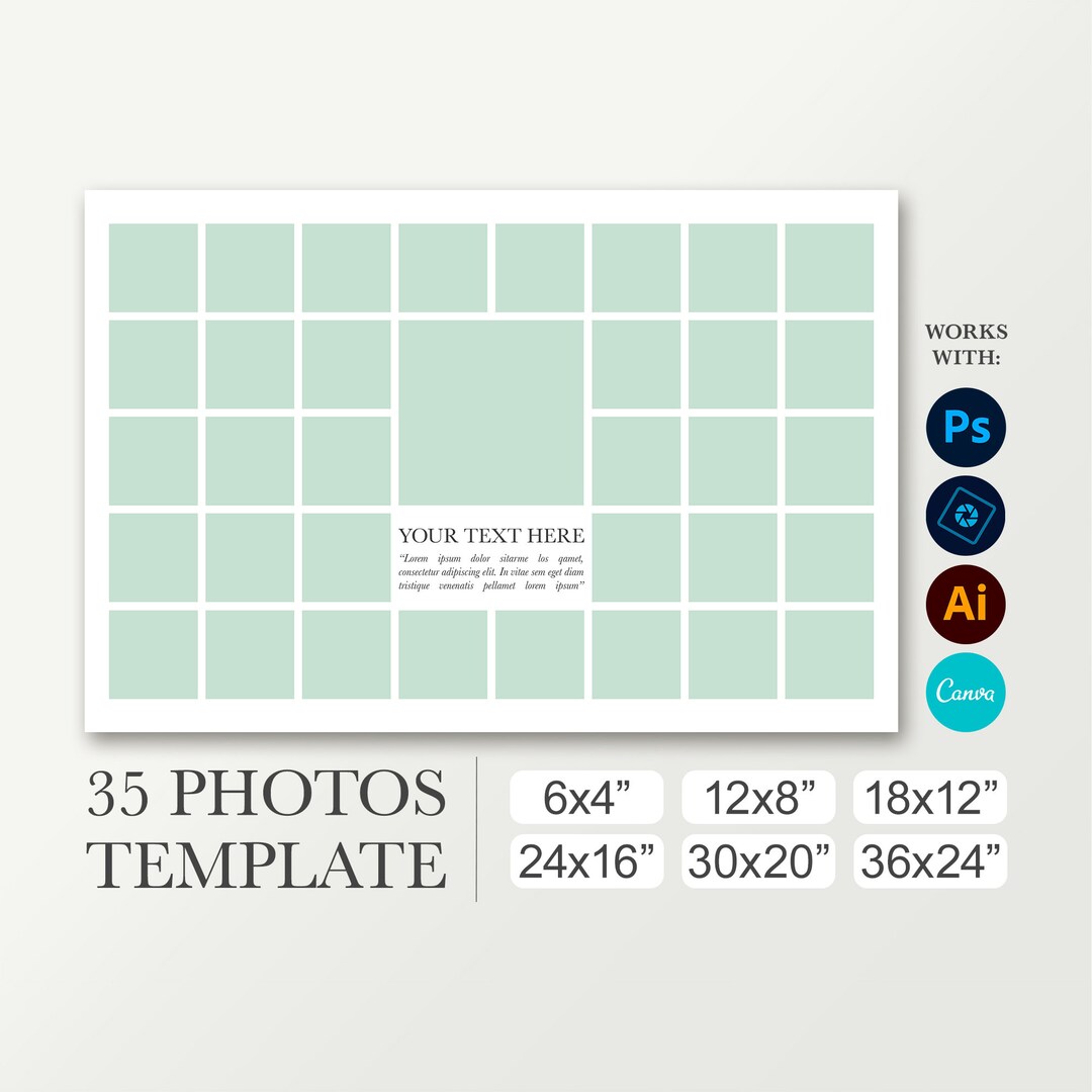 12x18 Memorial Board. 20x30 Photo Template for 35 Pictures. 8x12 School ...