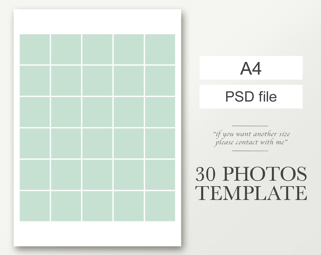 A4 Collage Template for 30 Pictures -, Photo Collage Template - Etsy
