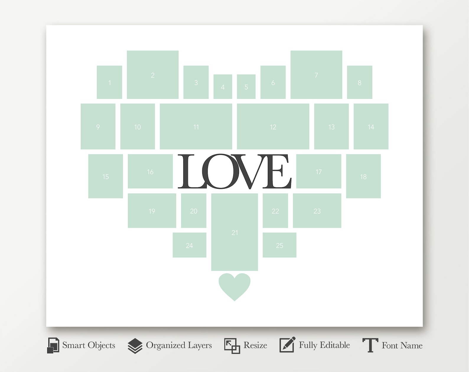 Digital Collage Heart Template for 25 Photos. Heart Shaped | Etsy