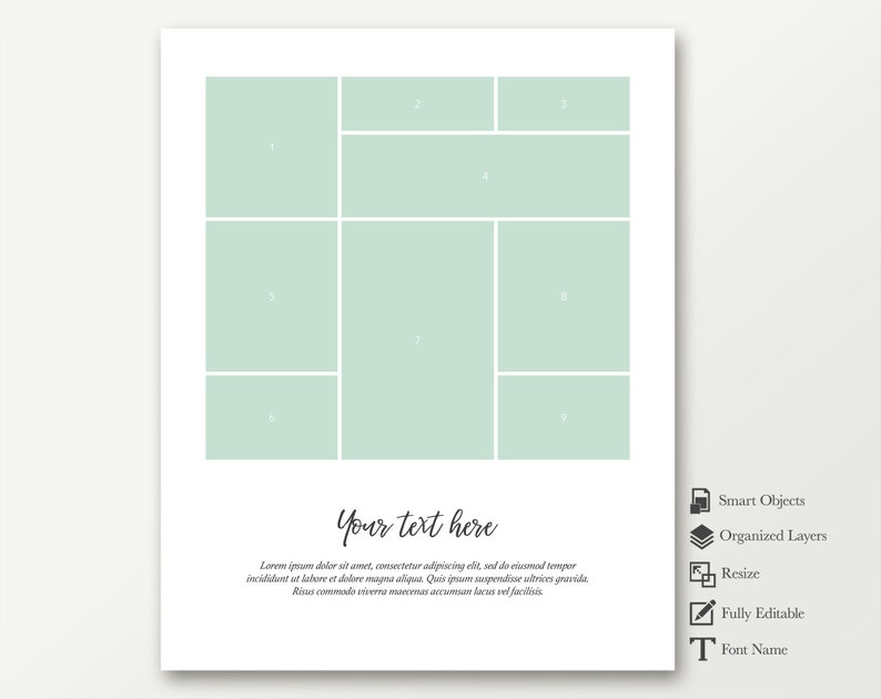 8x10 Photo Template for 9 Pictures Photo Collage Template | Etsy