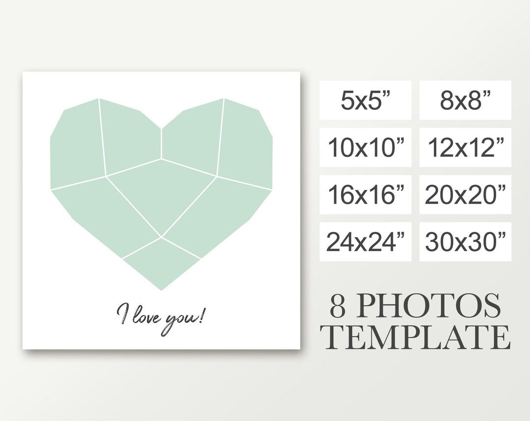 Heart Photo Collage Template for 8 Pictures. Heart Shaped Pictures ...