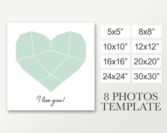 Heart Photo Collage Template for 8 Pictures. Heart Shaped | Etsy