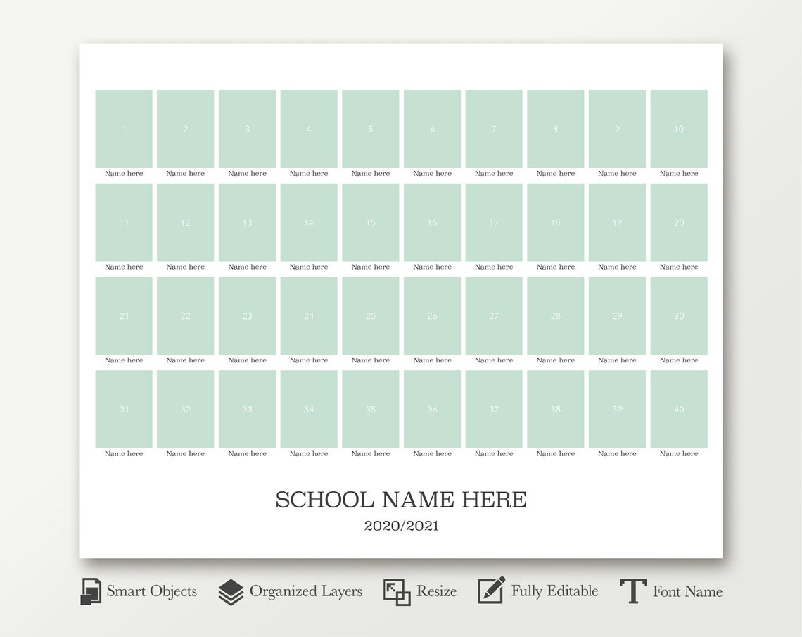8x10 School Photo Template for 40 Pictures Photo Collage | Etsy