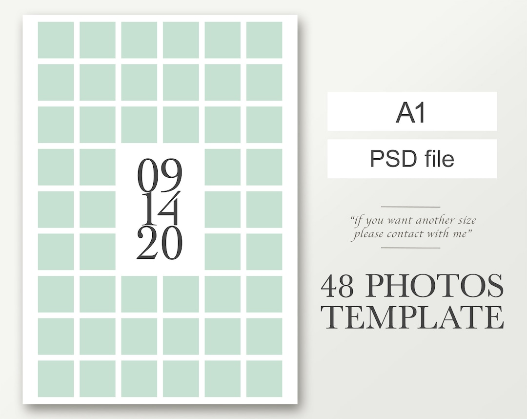 A1 Photo Collage Template for 48 Pictures -, Photo Collage Template - Etsy