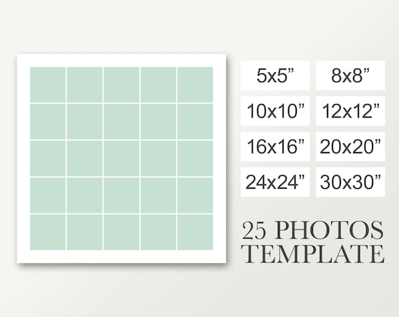 Photo Collage for 25 Pictures. Digital Template in 5x5 8x8 - Etsy