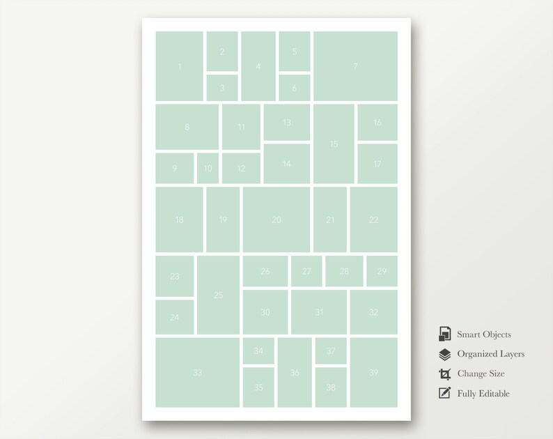 20x30 Photo collage template for 39 pictures photo collage | Etsy