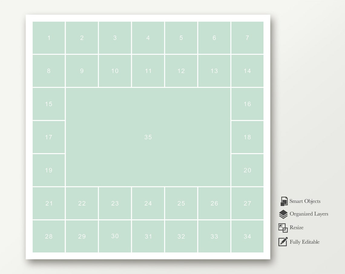 20x20 Printable Collage Template for 35 Pictures -, Photo Collage ...