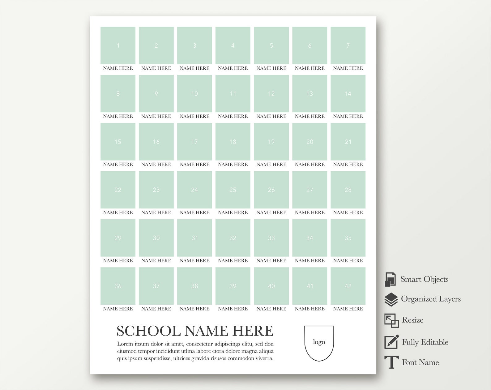 8x10 School Portrait Template for 42 Photos Photo Collage - Etsy