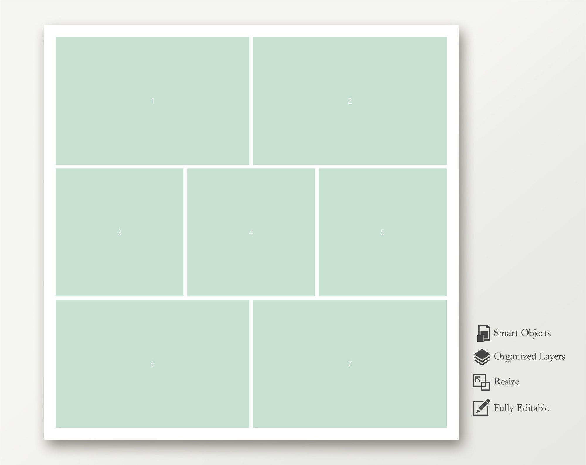 45x45cm Photography collage template for 7 photos. PSD file. | Etsy