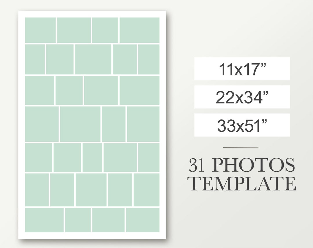 Funeral Photo Collage for 31 Photos. Photoshop Template. Memorial Board ...