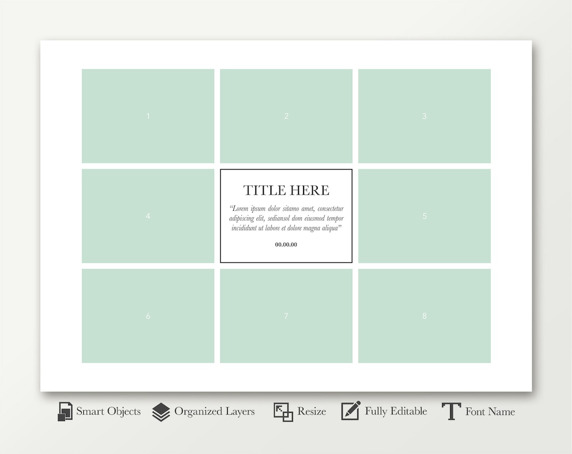 Card Composite Template for 8 Photos. Postcard in 5x7 and | Etsy