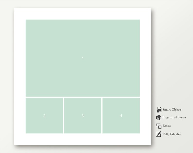 10x10 Printable Photo Template for 4 Pictures Photo Collage | Etsy