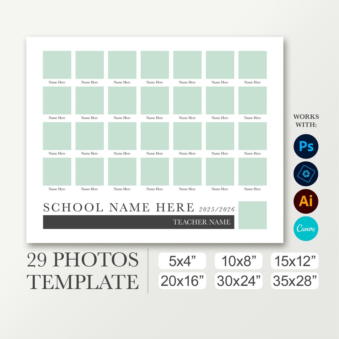 Class Template for 29 Pictures. Photoshop and Canva Composite. School ...