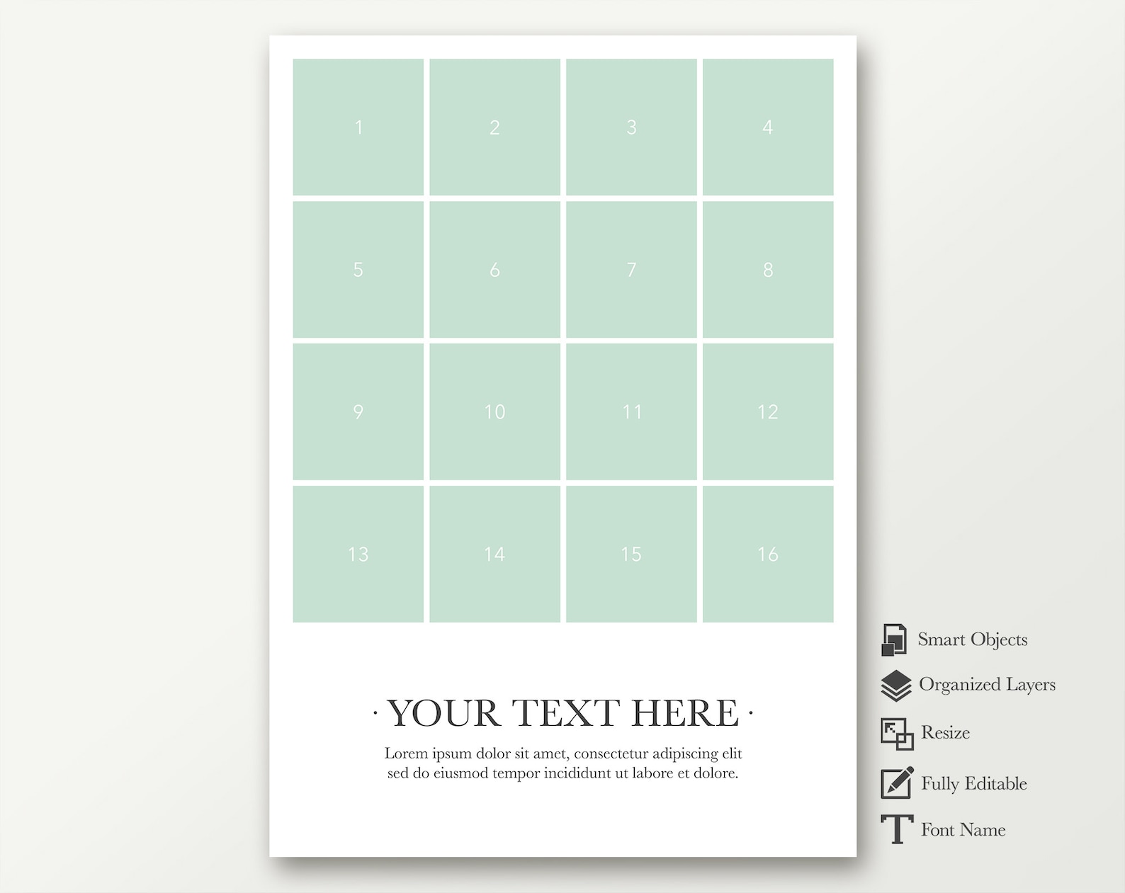 Card Template for 16 Photos. Photo Collage Template in 5x7 - Etsy