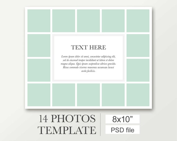 8x10 Collage template Photoshop for 14 photos. This digital | Etsy