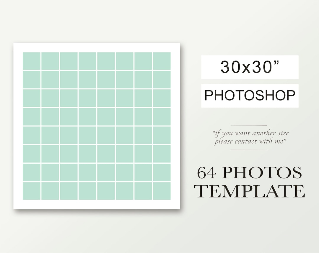 30x30 Square Printable Template for 64 Photos. Photo Collage Template ...