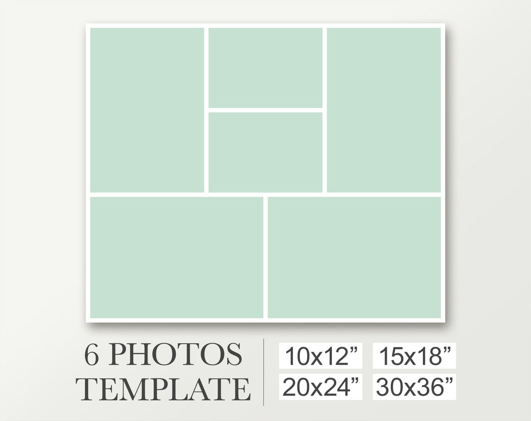 Large Collage Template for 6 Photos. Photo Collage Template in 10x12 ...