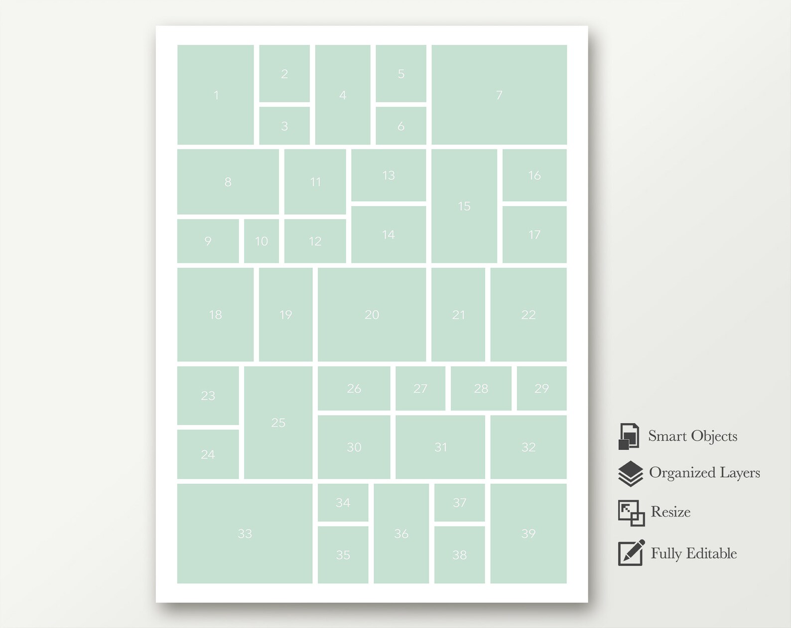 Poster Collage Template for 39 Photos. Collage Template in | Etsy