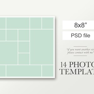 8x8 Photo Card Template for 14 Pictures -, Photo Collage Template - Etsy