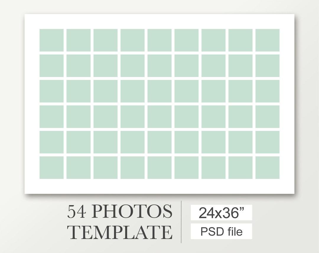 24x36 Photo Collage Template for 54 Photos. Works With Photoshop and ...