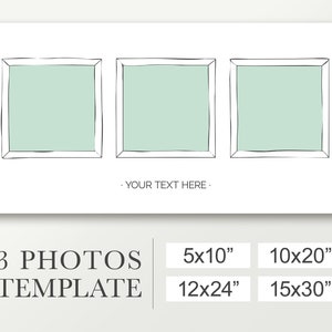 Photo Collage Template for 3 Photos. Digital Template in 5x10, 10x20 ...