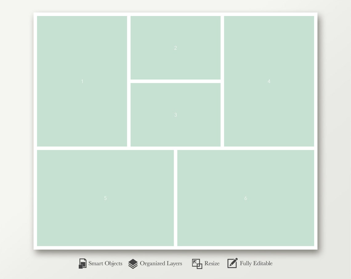 Large Collage Template for 6 Photos. Photo Collage Template in - Etsy