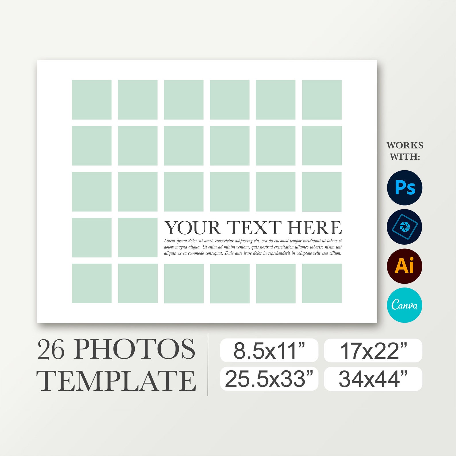 School Collage Template for 26 Photos. Class Photo Composite 8.5x11 ...