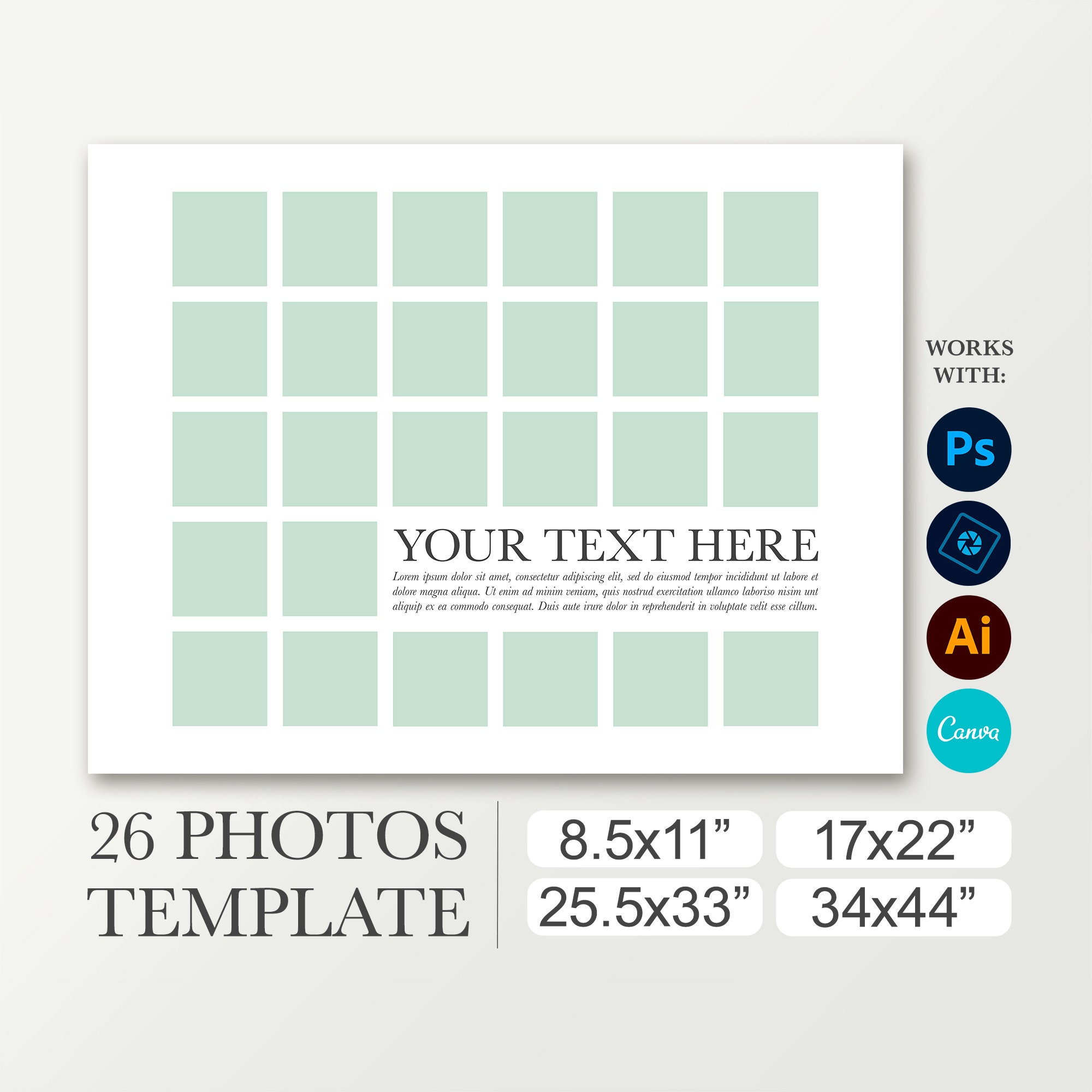 School Collage Template for 26 Photos. Class Photo Composite 8.5x11 ...