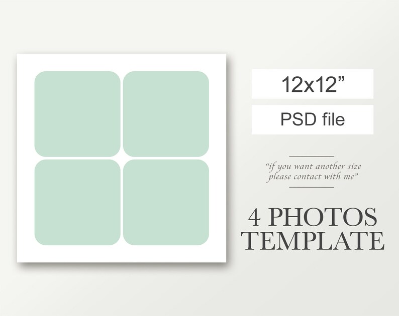 12x12 Square Collage Template With Rounded Corners for 4 | Etsy