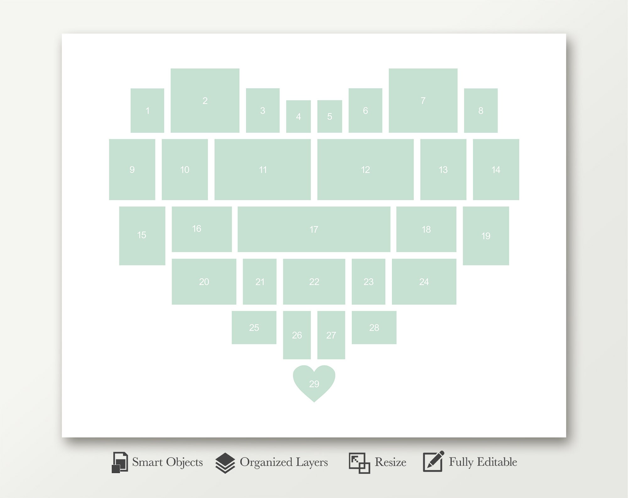 Plantilla de collage en forma de corazón para 29 fotos. Cartel - Etsy ...