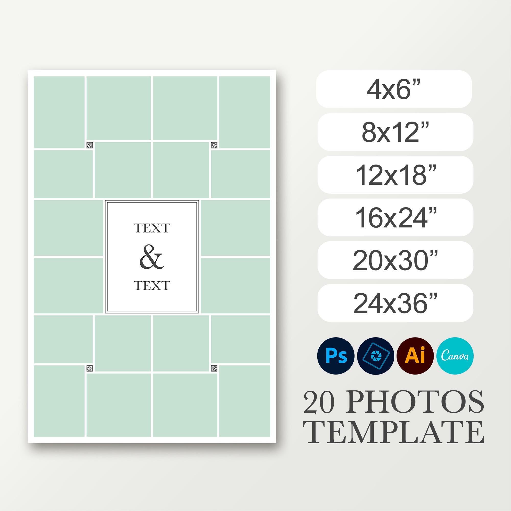 24x36 Photo Board Template for 20 Pictures. 20x30 Photo Collage ...
