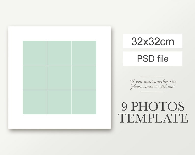 32x32 Photo Collage Template for 9 Pictures Photo Collage - Etsy