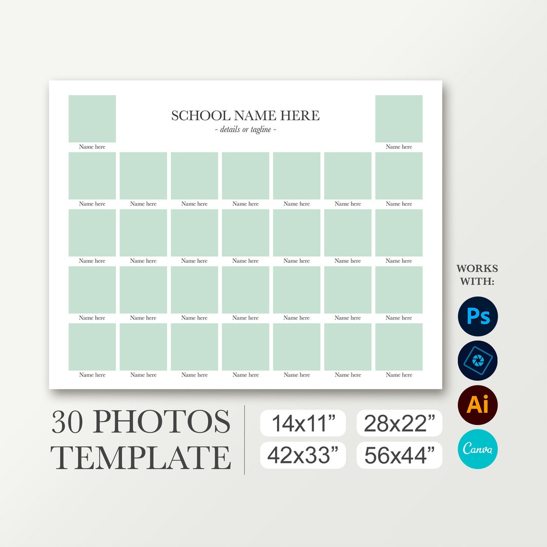 Digital Yearbook Template for 30 Photos. School Class Picture ...