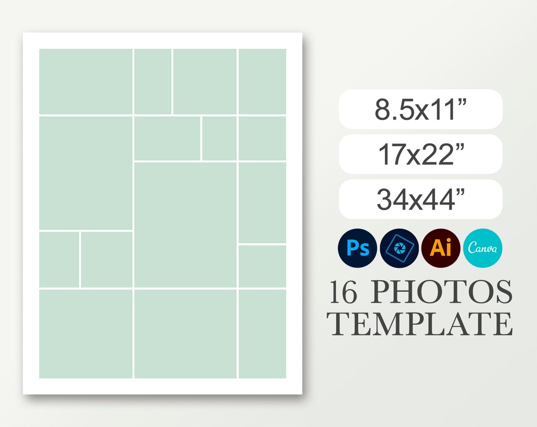 Collage Template for 16 Photos. Wedding Storyboard. Photo Composite ...