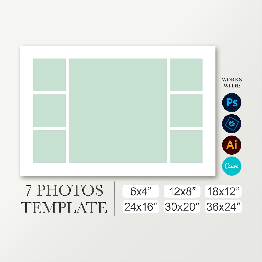 Landscape Template for 7 Photos. School Collage. Yearbook Poster ...