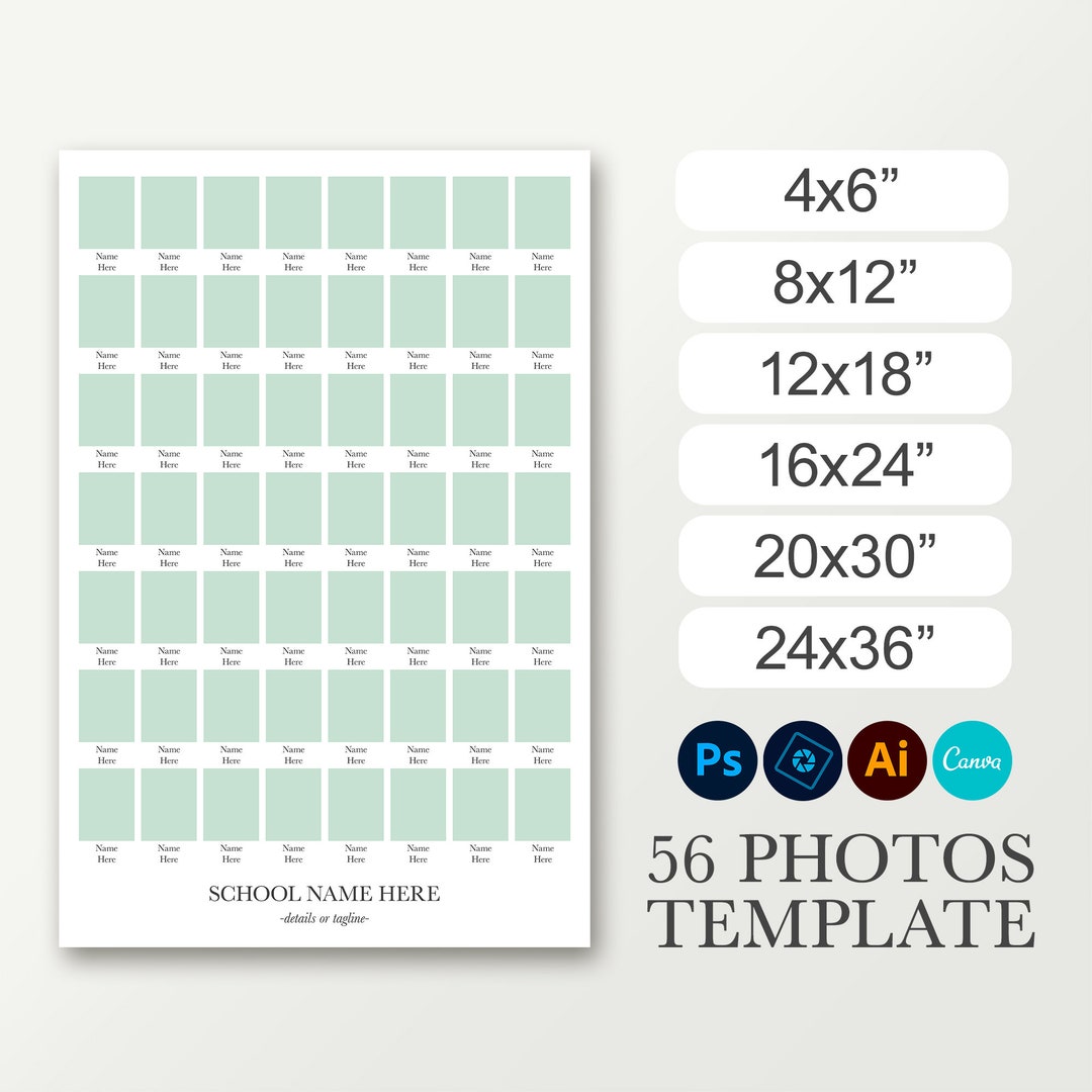 Classroom Photo Collage Template for 56 Pictures. Photoshop Canva ...