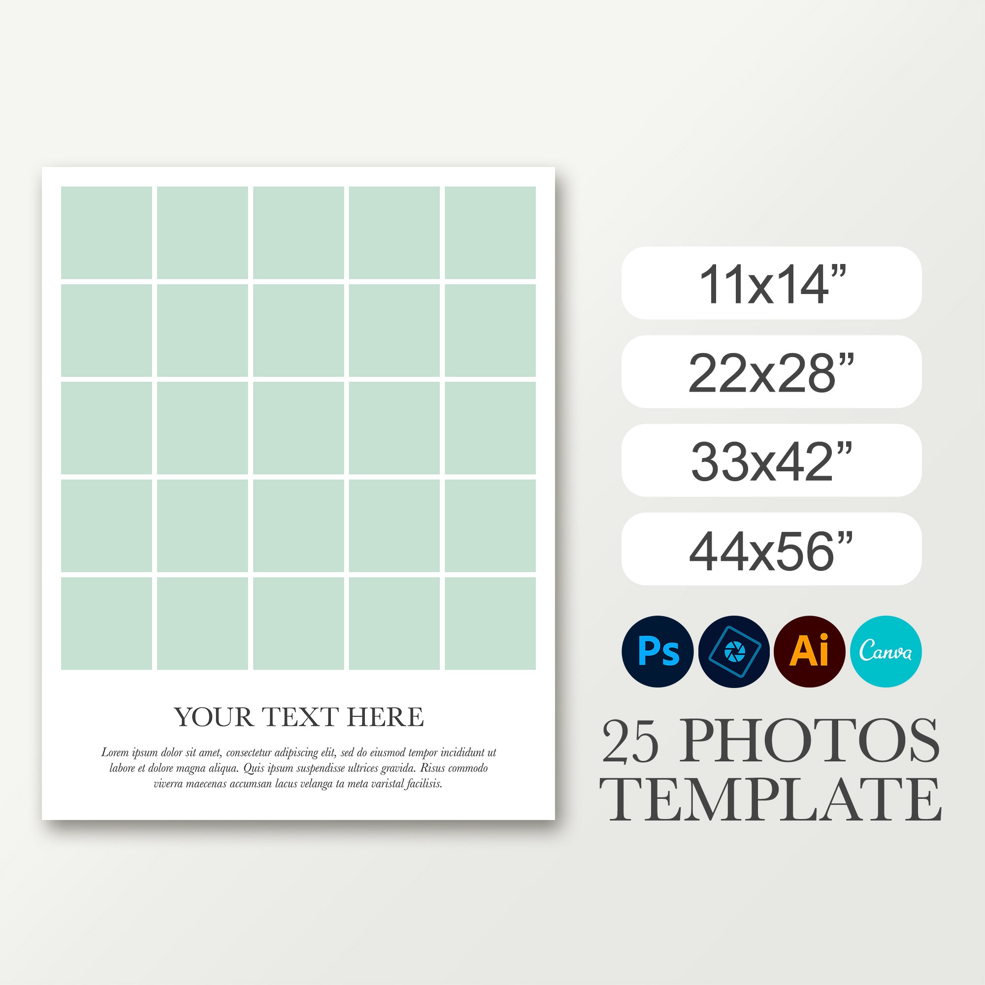 11x14 Photo Collage Template for 25 Pictures. Photoshop Canva. Funeral ...