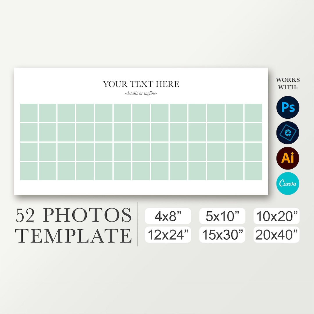 10x20 Photo Collage for 52 Weeks. 4x8 Photo Collage Template. 5x10 ...