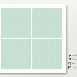 Square Photo Collage for 16 Pictures. Photoshop Template 5x5, 8x8 ...