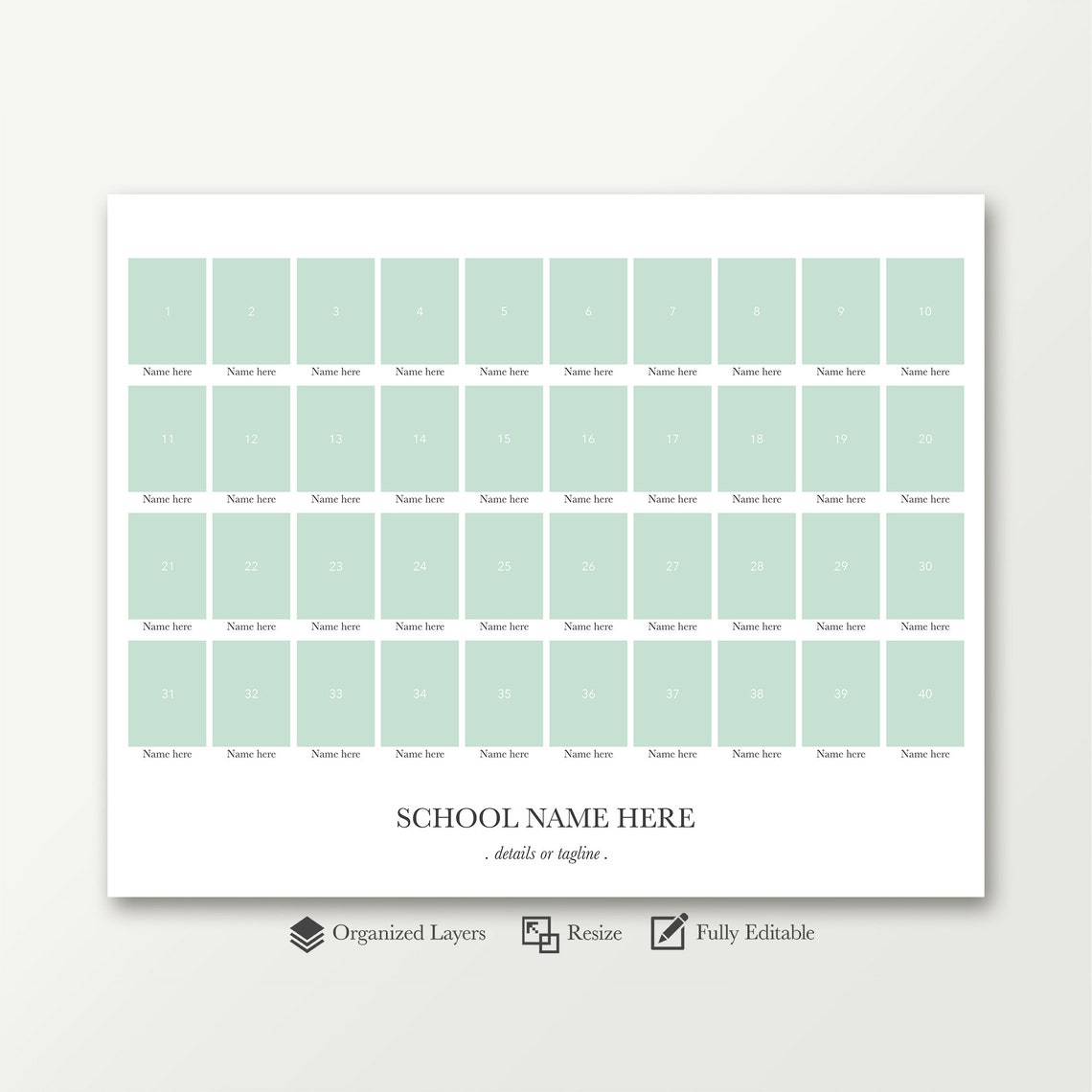 8x10 School Photo Template for 40 Pictures. 16x20 Photo Collage ...