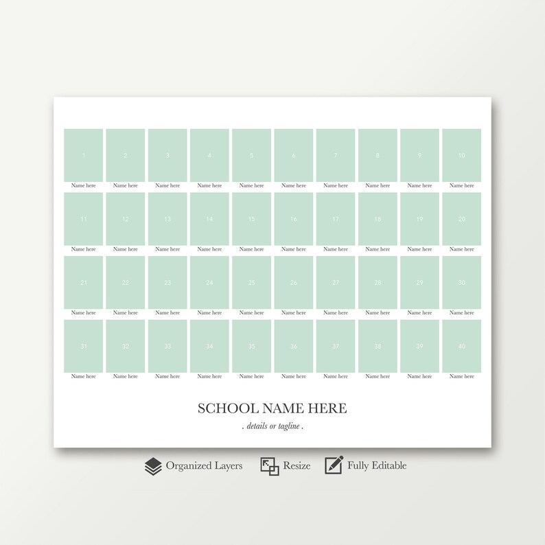 8x10 School Photo Template for 40 Pictures. 16x20 Photo Collage ...