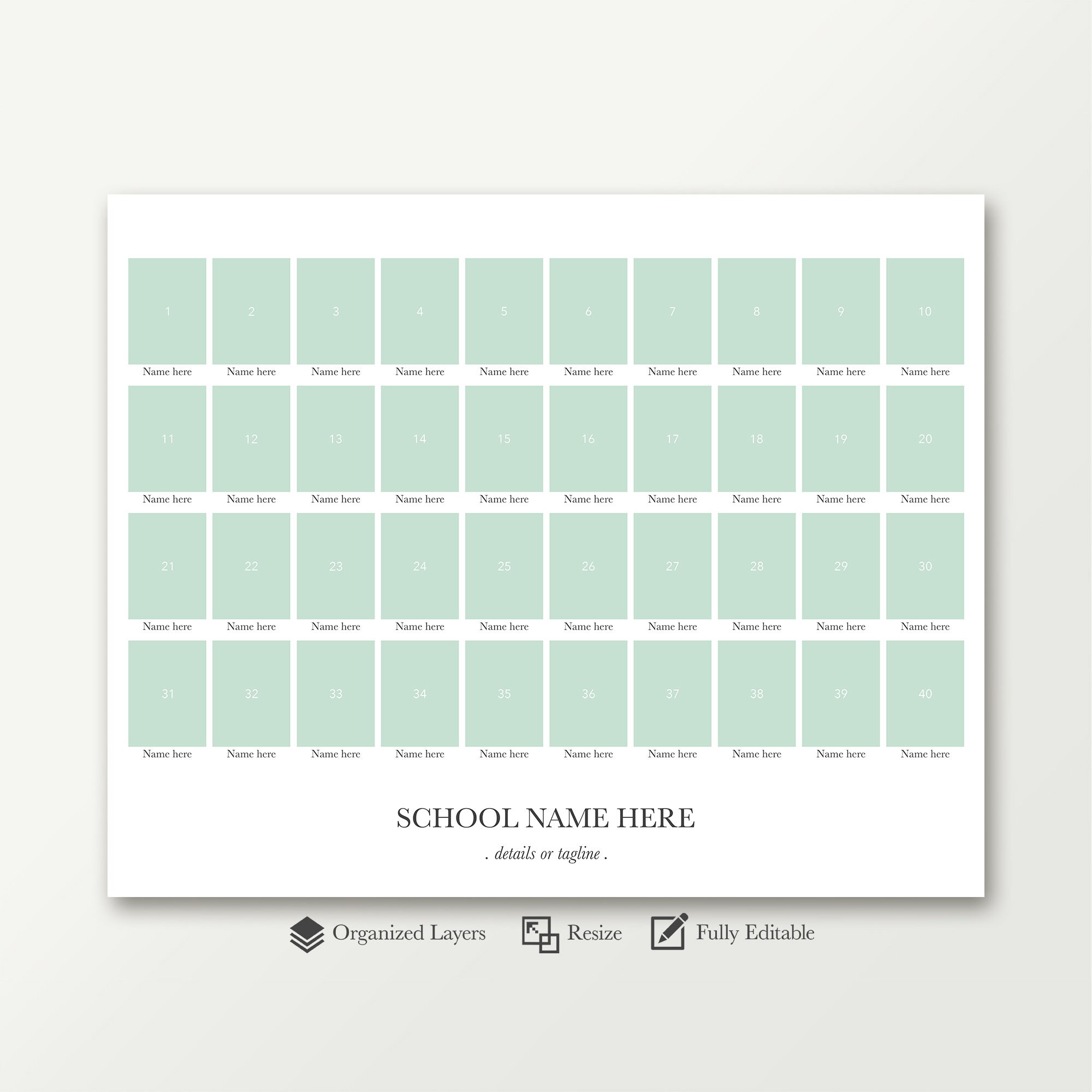 8x10 School Photo Template for 40 Pictures. 16x20 Photo Collage ...