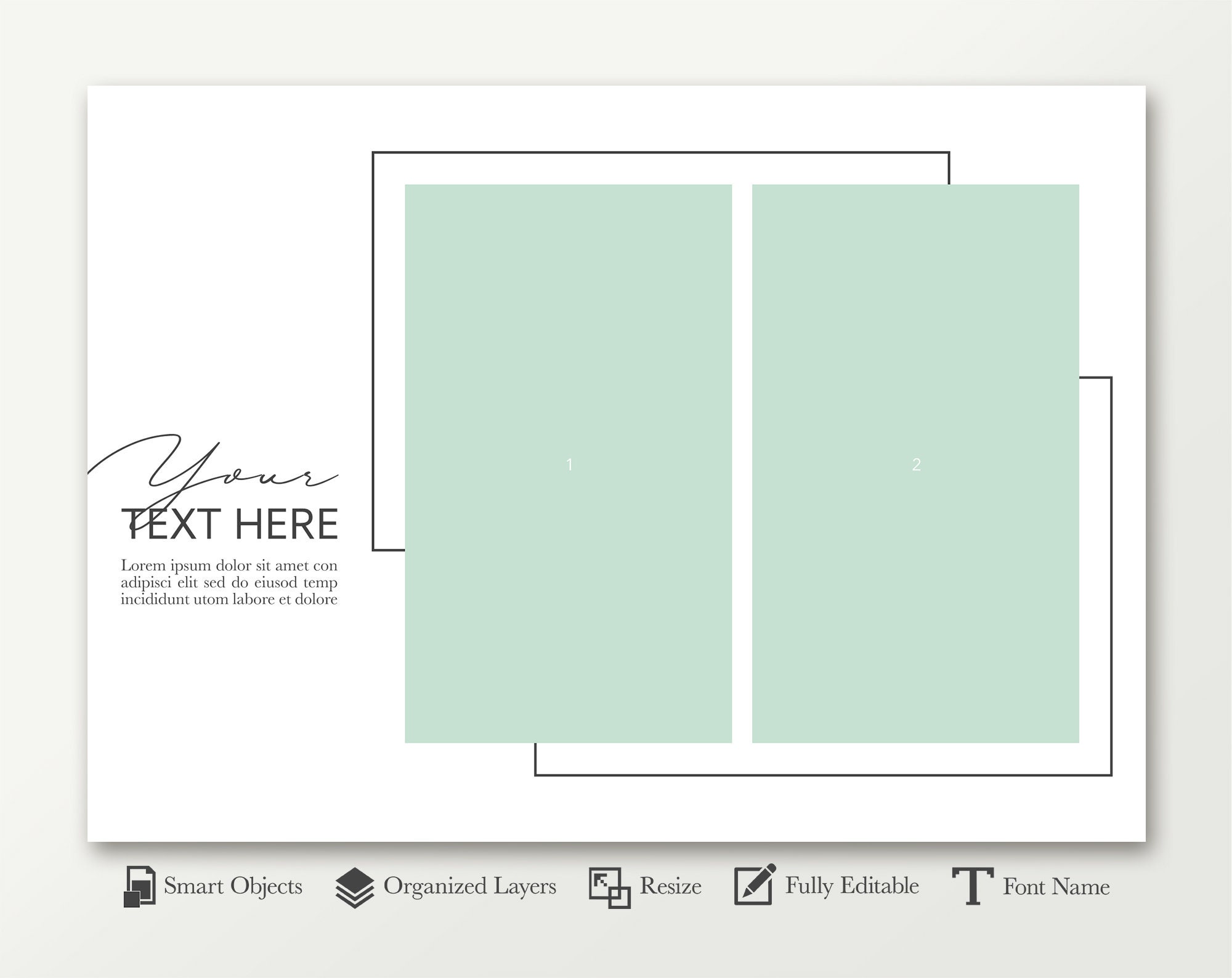 5x7 Digital collage board for 2 photos. Photo collage template | Etsy