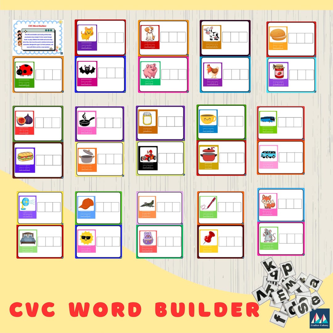 CVC Word Builder Activity | 3 Letter Words for Preschool | Phonics ...