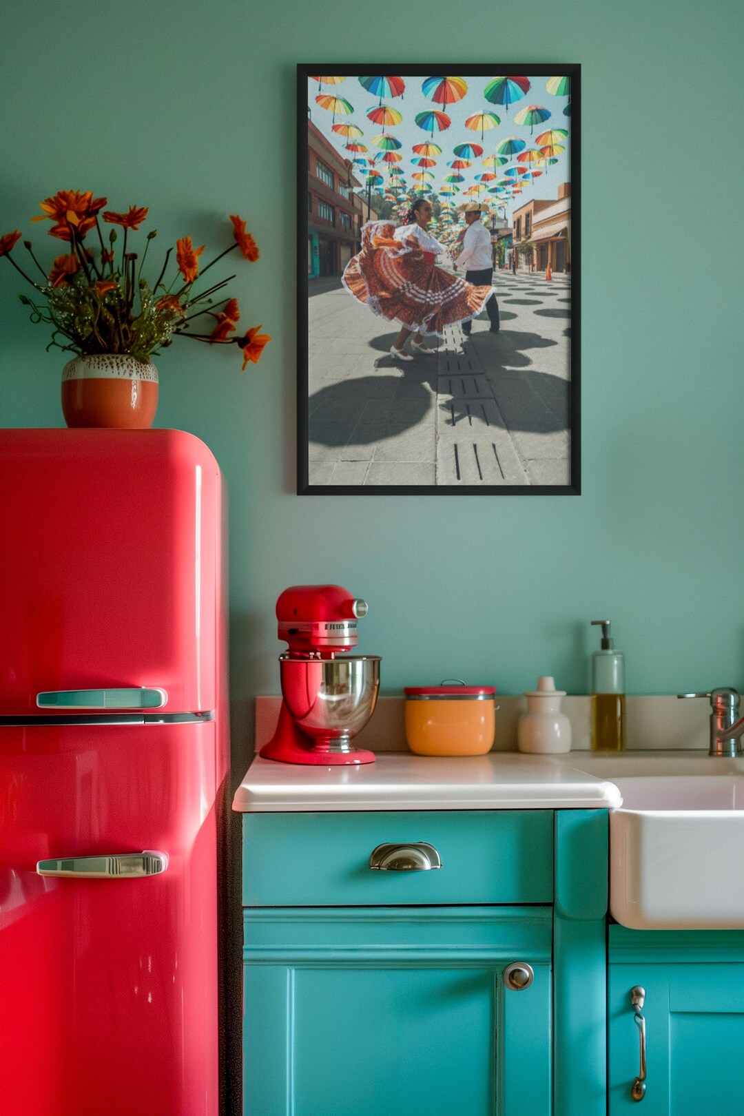 Colorful Umbrella Street Dance Poster With Wooden Frame - Etsy