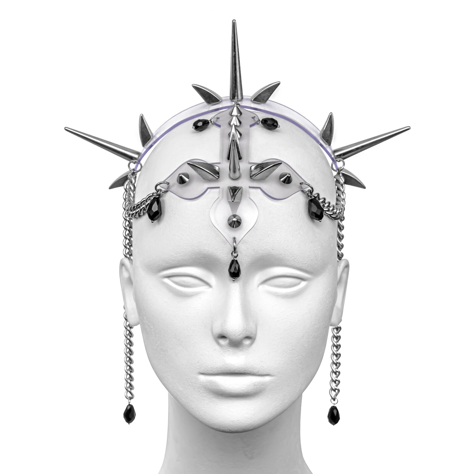 Clear BLESSED Inverted Cross Headpiece With Chain Veils, Beads and ...